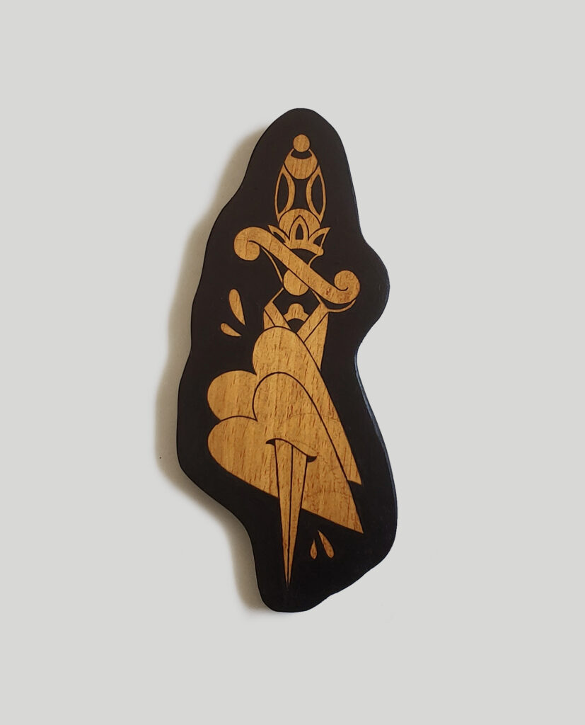 Double Heart Dagger Wood Plaque (4.5"x10.75") - Rot Iron Co.